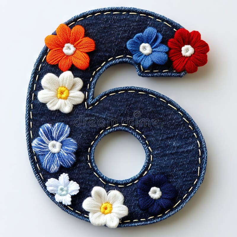A Number Six Made Out of a Pair of Jeans with Flowers on it Stock Photo ...