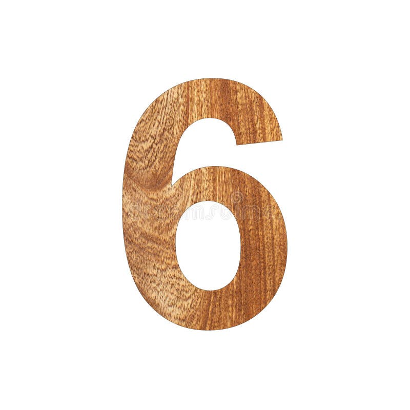 Number Six - the 6 in Oak Wood. White Background Stock Image - Image of ...