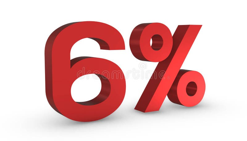 Number Six Percent 6 Red Sign 3D Rendering Isolated on White Background ...