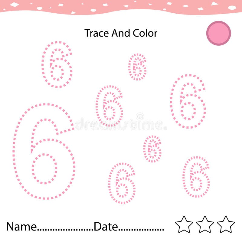 Number Six Tracing Practice Worksheet for Kids Learning To Count and To ...