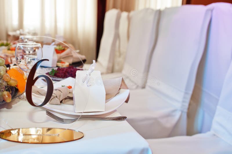 Number Six at Wedding Table in Restaurant Stock Image - Image of ...