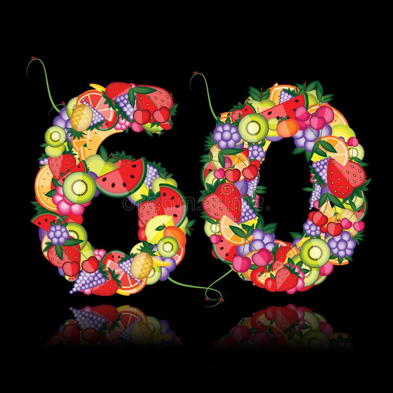 Number Sixty Made from Fruits. Stock Vector - Illustration of health ...