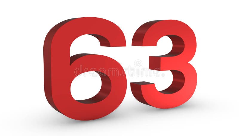 Number 63 Sixty Three Red Sign 3D Rendering Isolated on White ...