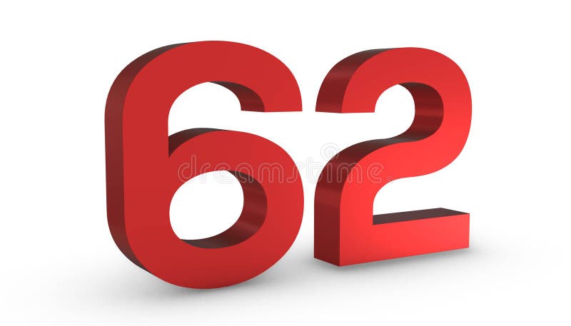 Number 62 Sixty Two Red Sign 3D Rendering Isolated on White Background ...