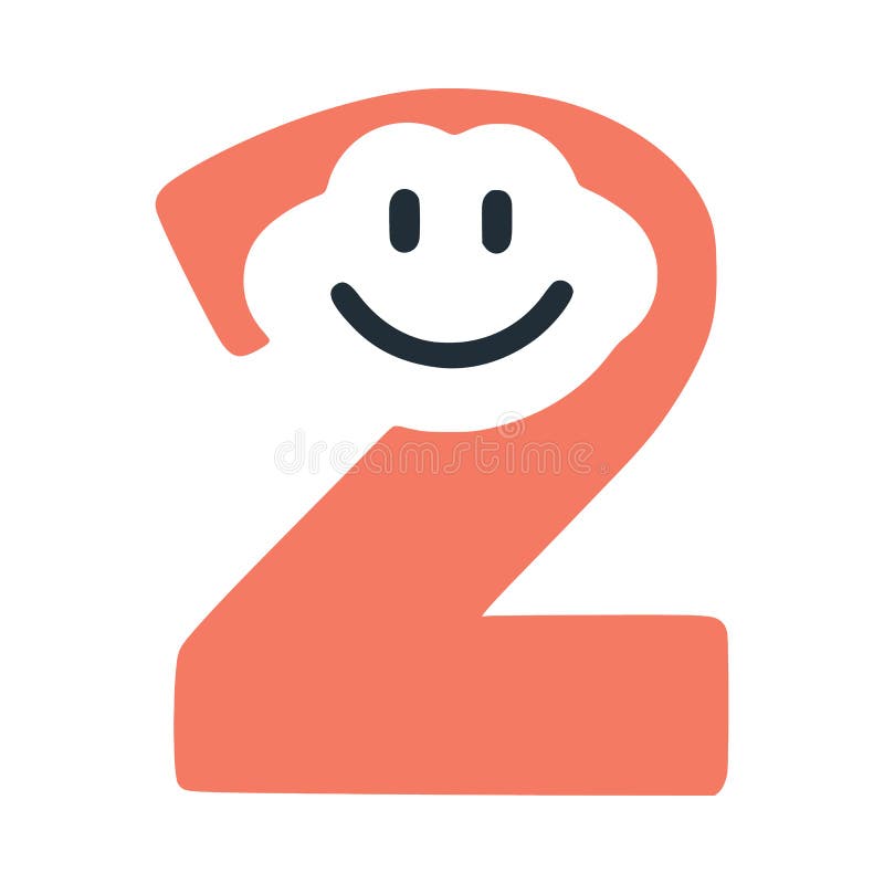 Number 2 with a Smile on the Face Character in Flat Style Stock Vector ...