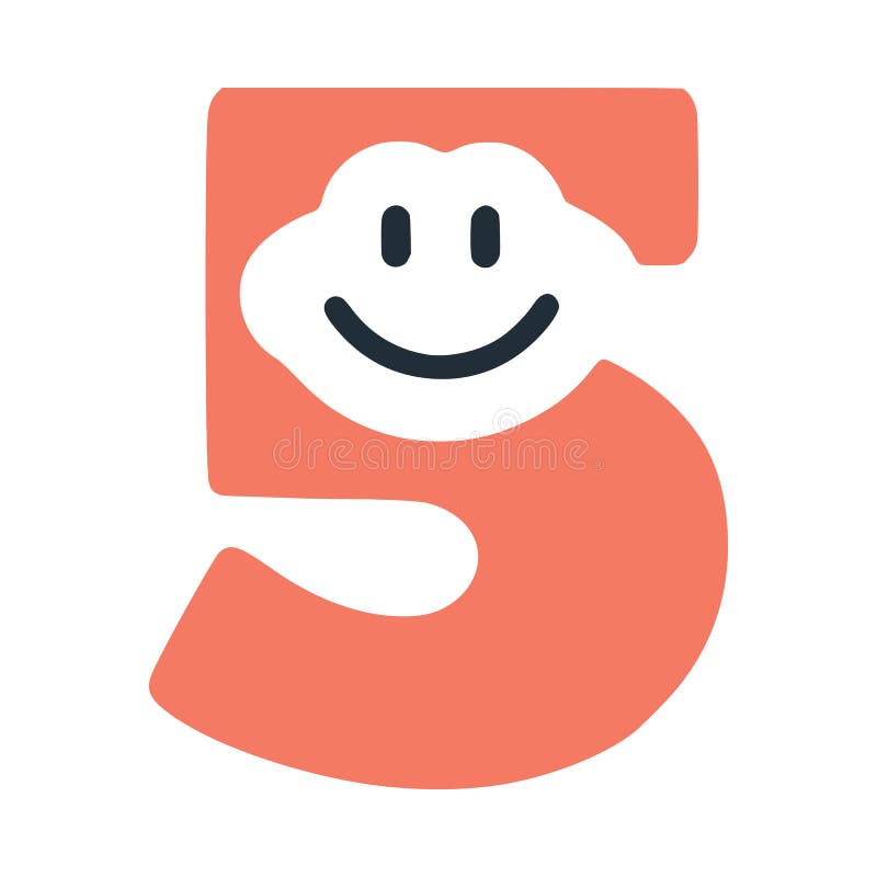 Number 5 with a Smile on the Face Character in Flat Style Stock Vector ...