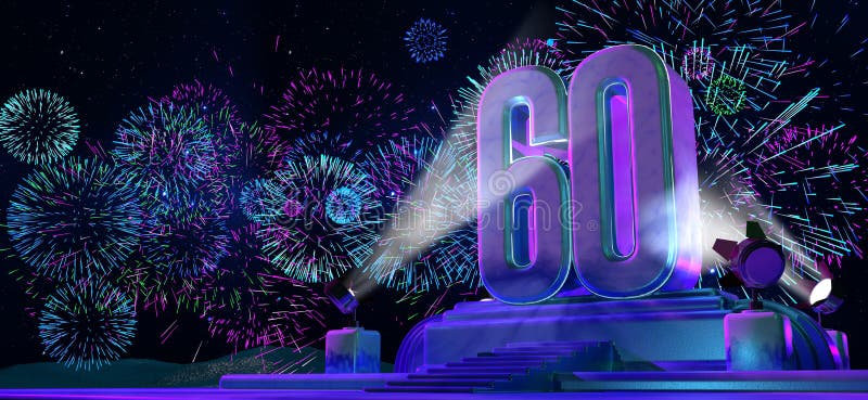 Number 60 in Solid and Thick Form on a Pedestal Illuminated by 4 ...