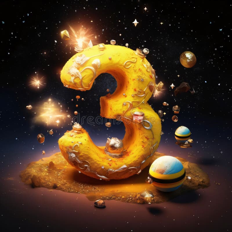 Number 3 in Space with Planets and Stars. 3D Illustration Stock ...