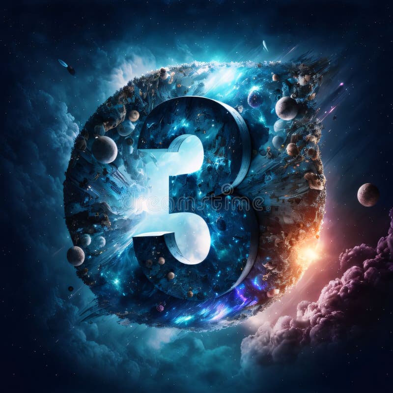 Number 3 in Space with Planets, Stars and Nebula. 3D Rendering Stock ...