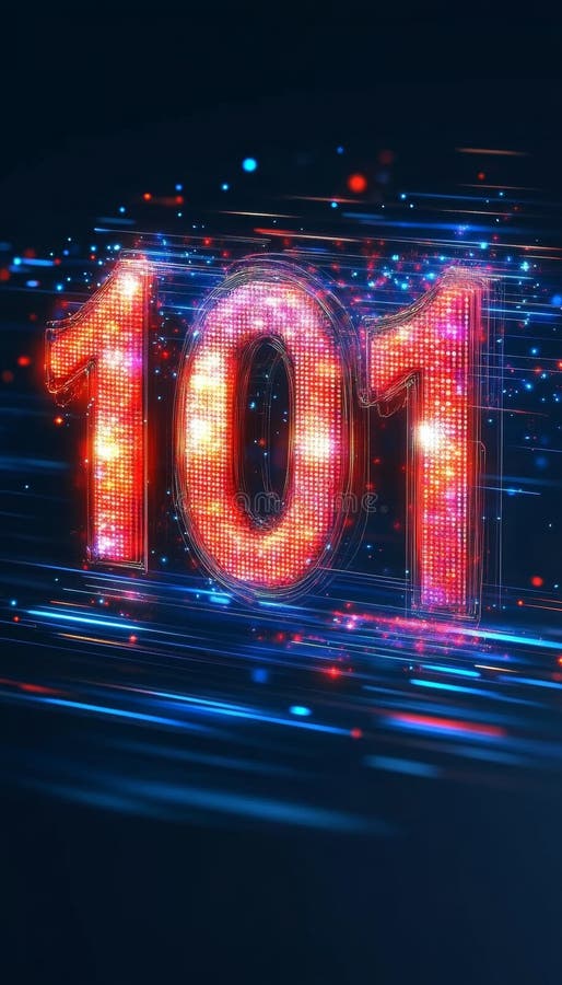 Number 101 with Sparkly Light Trails Effect with Motion Blur on Dark ...