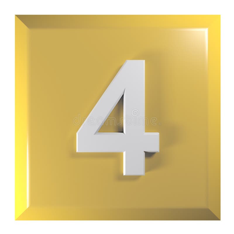 Number 4 Square Yellow - Orange Push Button - 3D Rendering Illustration ...