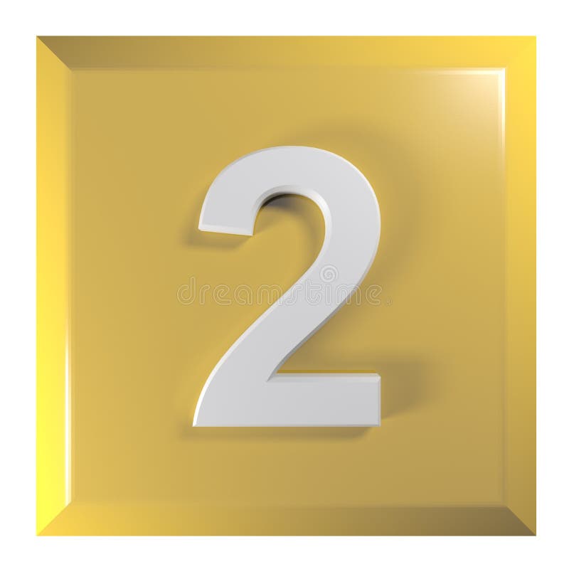 Number 2 Square Yellow - Orange Push Button - 3D Rendering Illustration ...