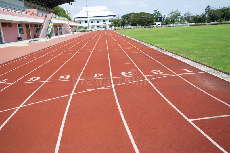Number Start or Finish Position on Running Track in Stadium Stock Photo ...