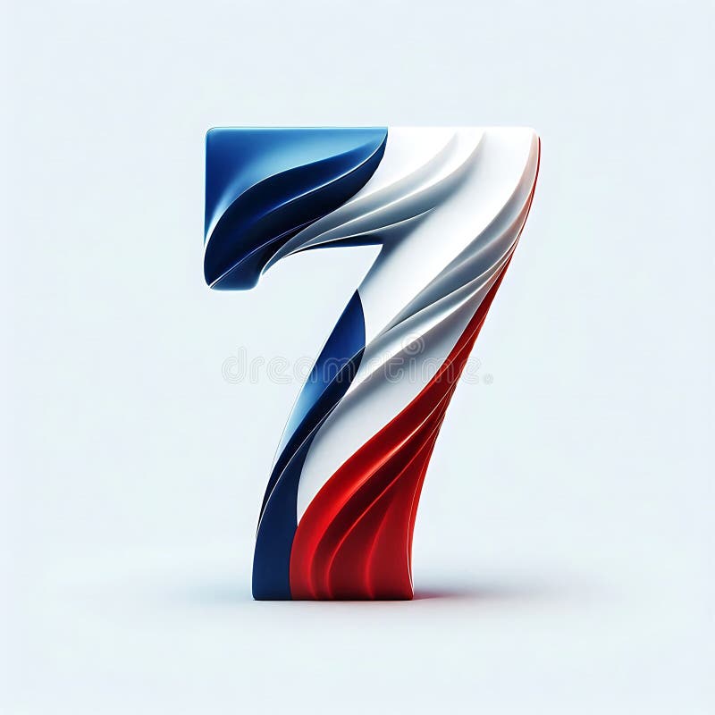 The Number 7 is a Stylized, Abstract Design with a Red, White, and Blue ...