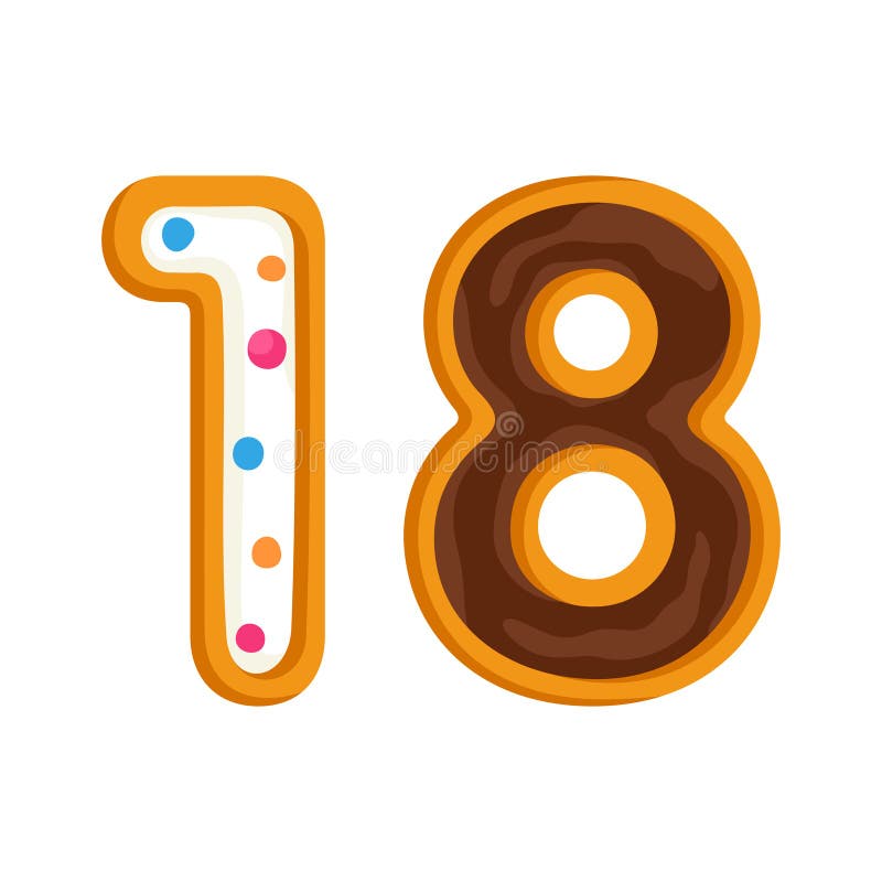18 Number Sweet Glazed Doughnut Vector Illustration Stock Vector ...