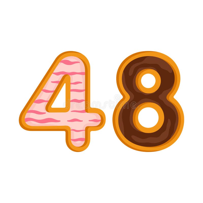 48 Number Sweet Glazed Doughnut Vector Illustration Stock Vector ...