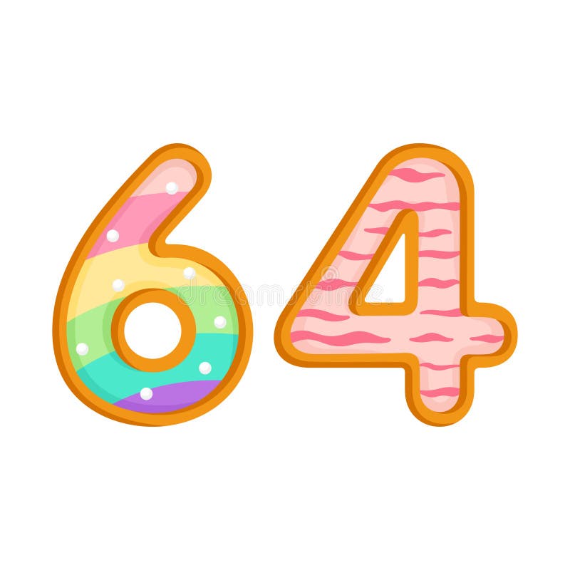64 Number Sweet Glazed Doughnut Vector Illustration Stock Vector ...