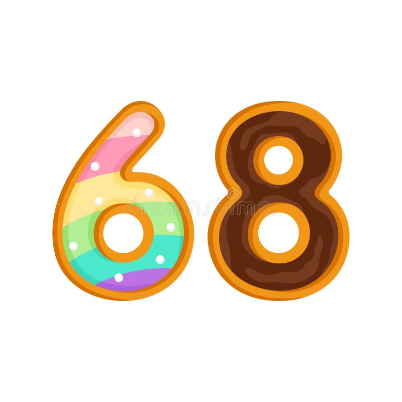 68 Number Sweet Glazed Doughnut Vector Illustration Stock Vector ...
