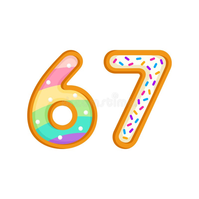 67 Number Sweet Glazed Doughnut Vector Illustration Stock Vector ...