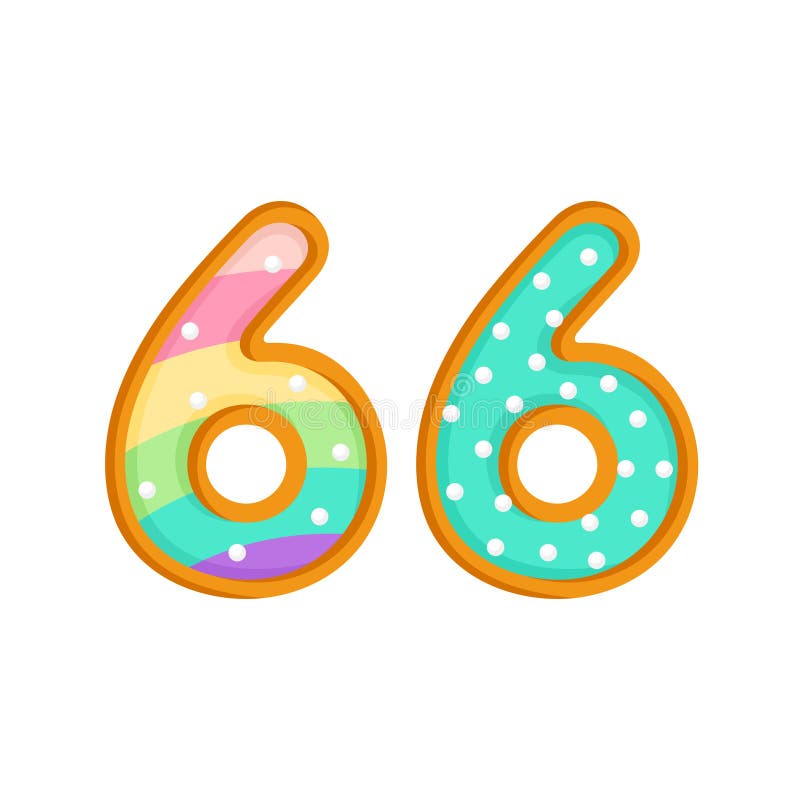 66 Number Sweet Glazed Doughnut Vector Illustration Stock Vector ...