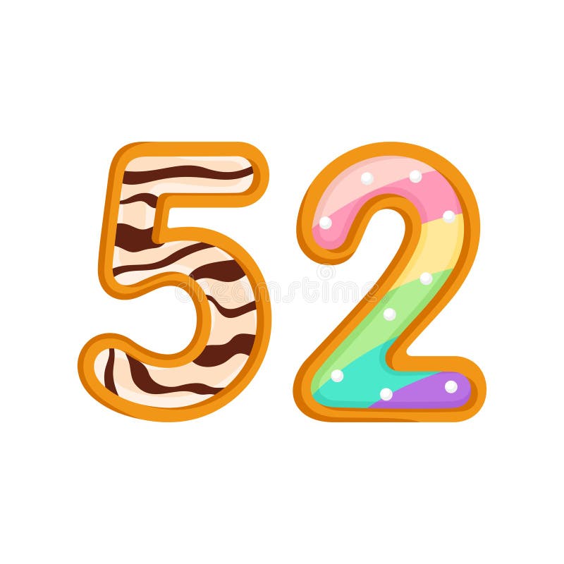 52 Number Sweet Glazed Doughnut Vector Illustration Stock Vector ...
