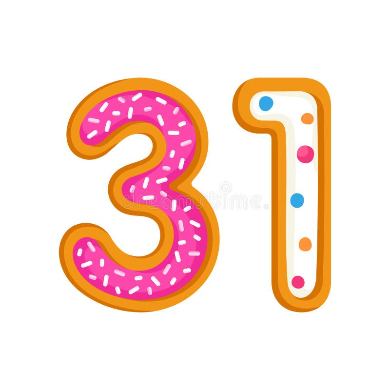 31 Number Sweet Glazed Doughnut Vector Illustration Stock Vector ...
