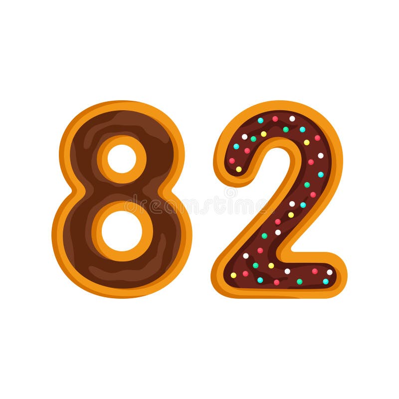 82 Number Sweet Glazed Doughnut Vector Illustration Stock Vector ...
