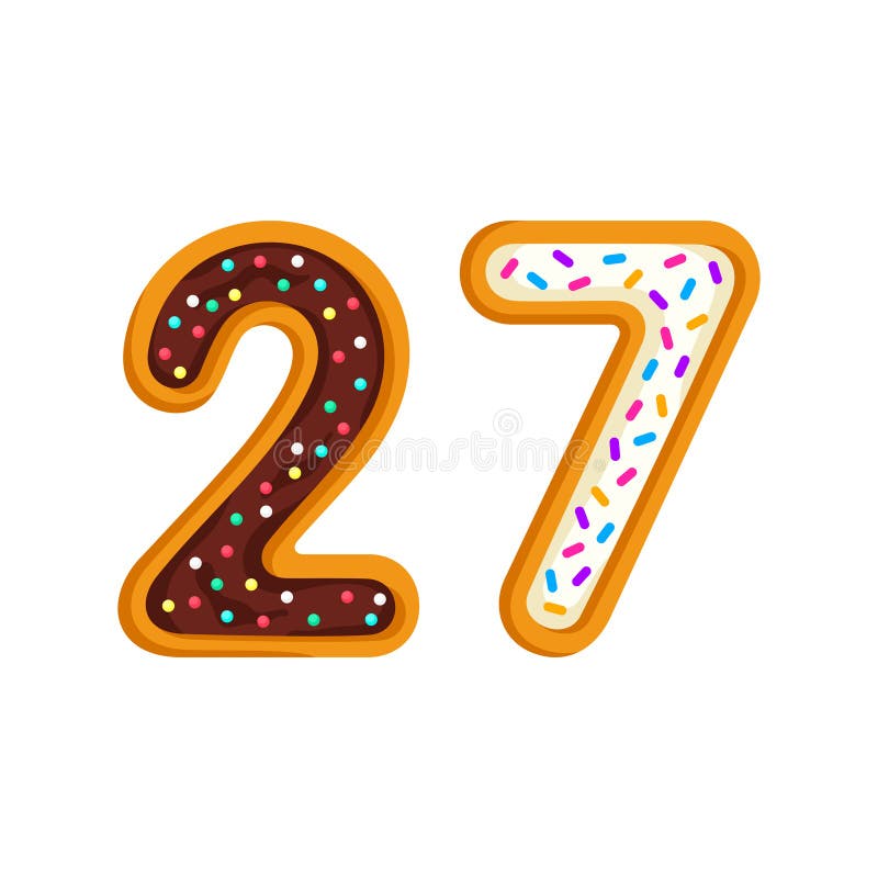 27 Number Sweet Glazed Doughnut Vector Illustration Stock Vector ...