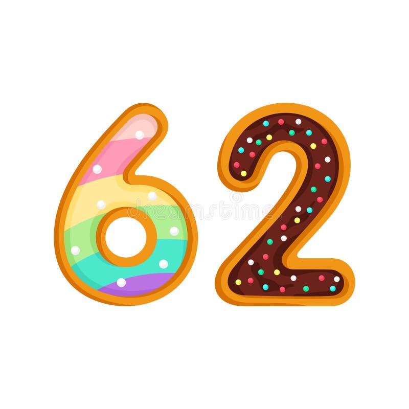 62 Number Sweet Glazed Doughnut Vector Illustration Stock Vector ...