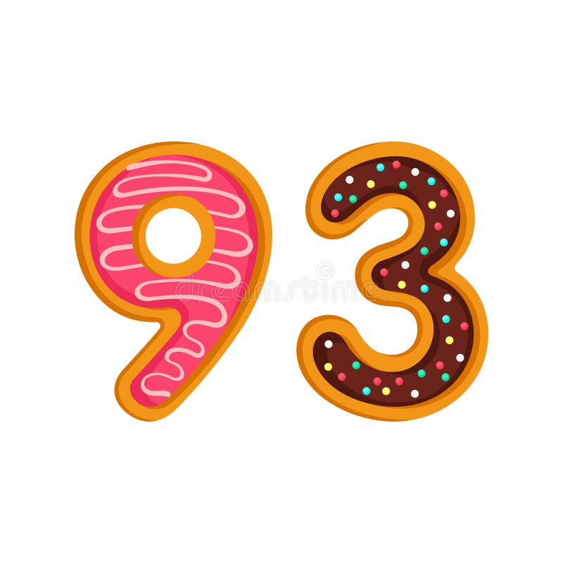 93 Number Sweet Glazed Doughnut Vector Illustration Stock Vector ...