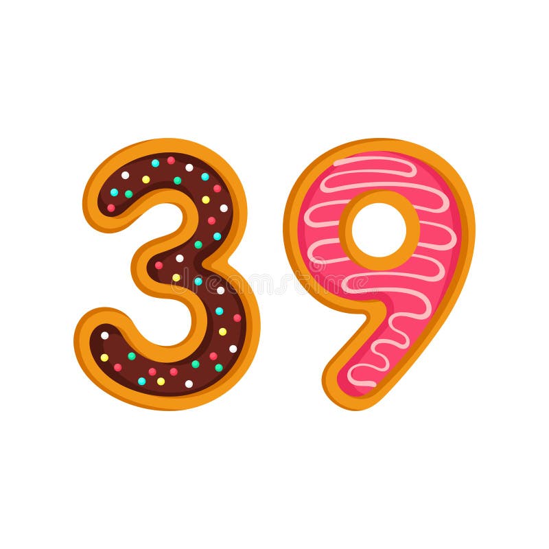 39 Number Sweet Glazed Doughnut Vector Illustration Stock Vector ...
