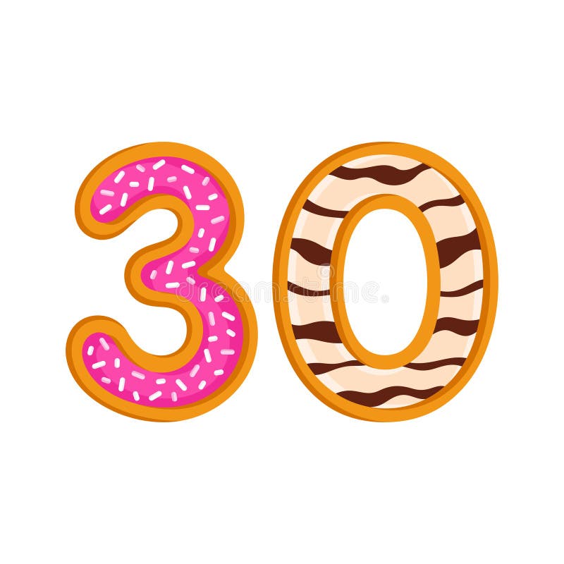 30 Number Sweet Glazed Doughnut Vector Illustration Stock Vector ...