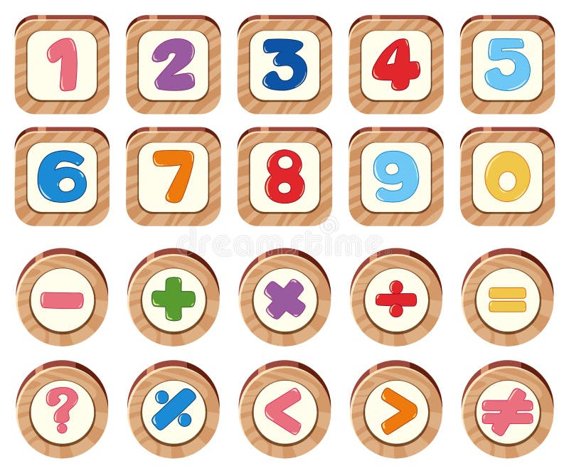 Number and Symbol on Wooden Brick Stock Vector - Illustration of math ...