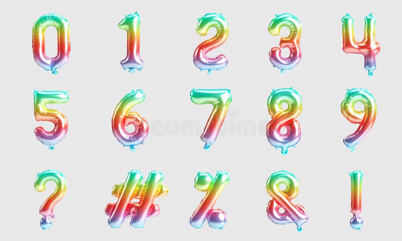 Number Table and Mark 3d Illustration of Type 8 Rainbow Balloons ...