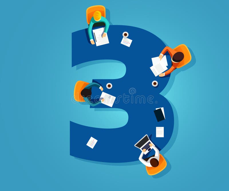 Number 3. Team Works Together at a Table in the Shape of the Number ...