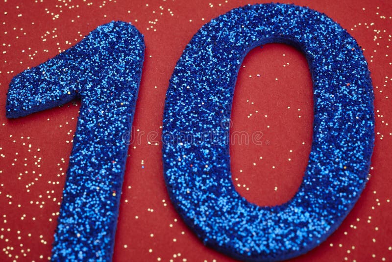 Number Ten Blue Color Over a Red Background. Anniversary Stock Photo ...