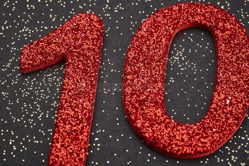 Number Ten Red Color Over a Black Background. Anniversary Stock Photo ...