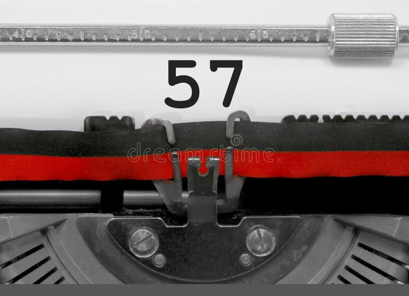 57 Number by the Old Typewriter on White Paper Stock Image - Image of ...