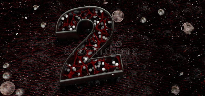 Number 2 in Thick Letters with an Organic Red Structure Inside on a ...