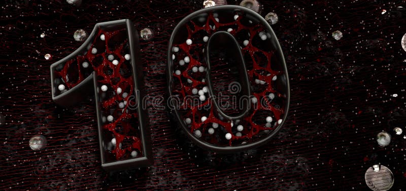 Number 10 in Thick Letters with an Organic Red Structure Inside on a ...