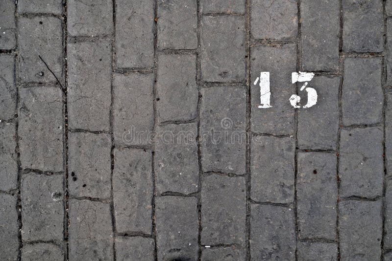 Number 13, Thirtee, White Numeral Offset on Grey Background. Stock ...