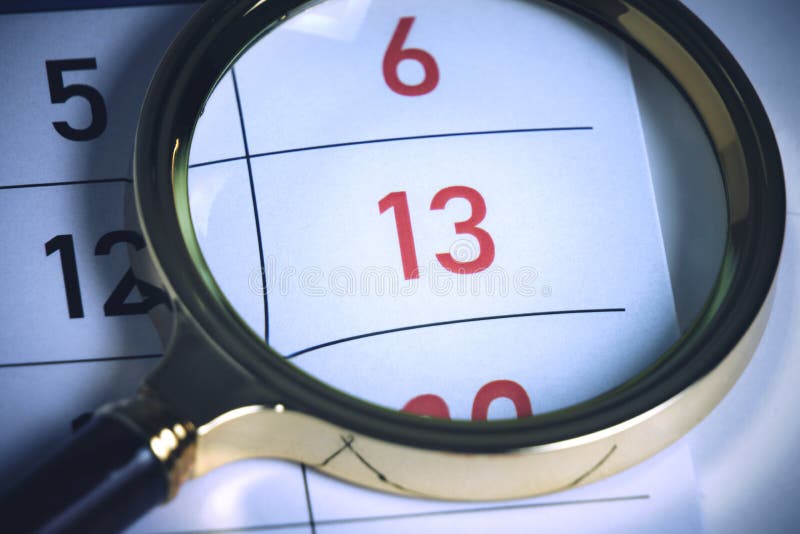 Number Thirteen Calendar Under Magnifying Glass Stock Image - Image of ...