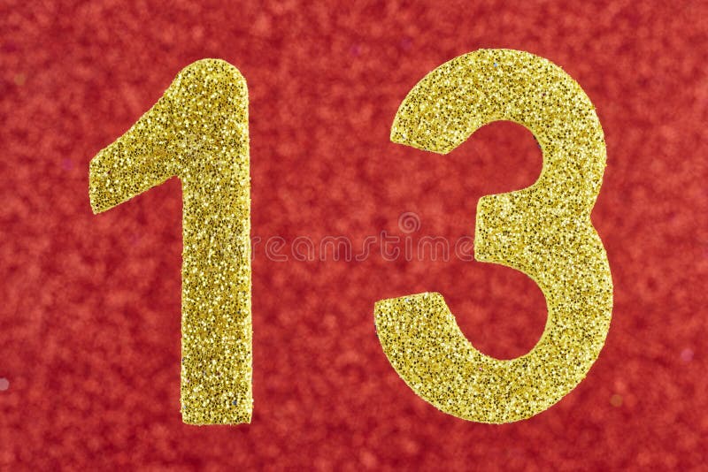 Number Thirteen Golden Color Over a Red Background. Anniversary Stock ...
