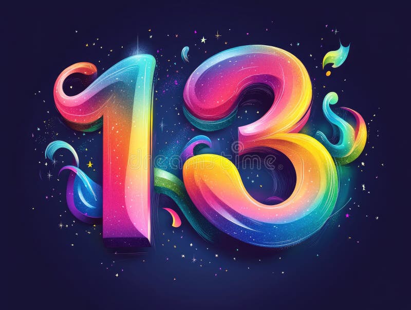 Number Thirteen Made of Colorful, Curved Shapes on a Dark Background ...