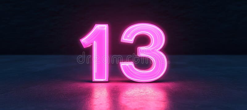 Number Thirteen ,13, Neon Sign with Dark Concrete Background. Glowing ...