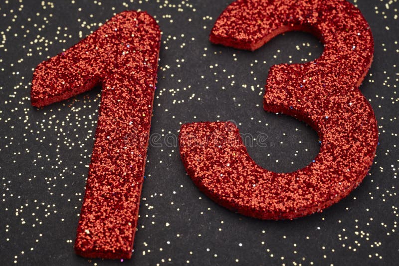 Number Thirteen Yellow Red Color Over Blue Background. Anniversary ...