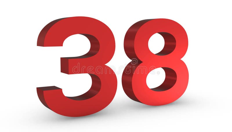 Number 38 Thirty Eight Red Sign 3D Rendering Isolated on White ...