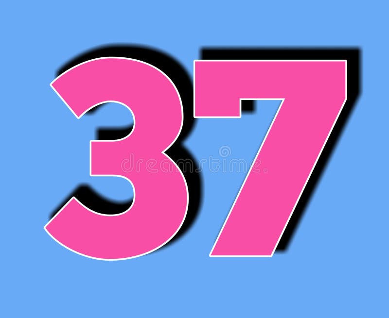 Number 37 Thirty Seven with Shadow on Blue Background Stock ...