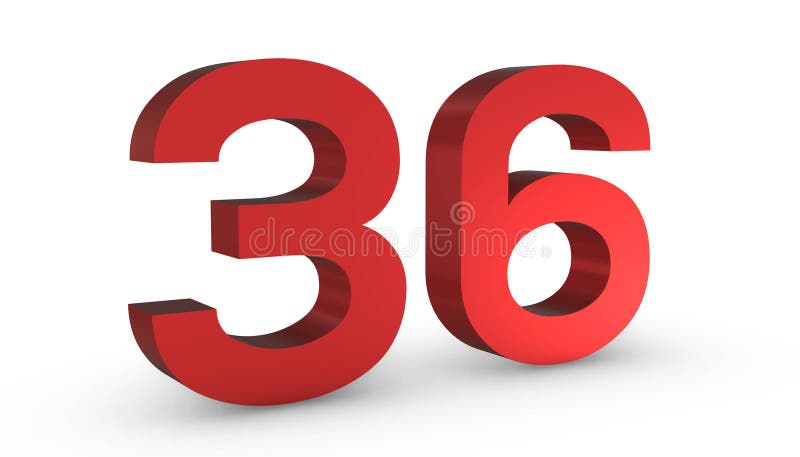 Number Thirty Six Percent 36 Red Sign 3D Rendering Isolated on White ...