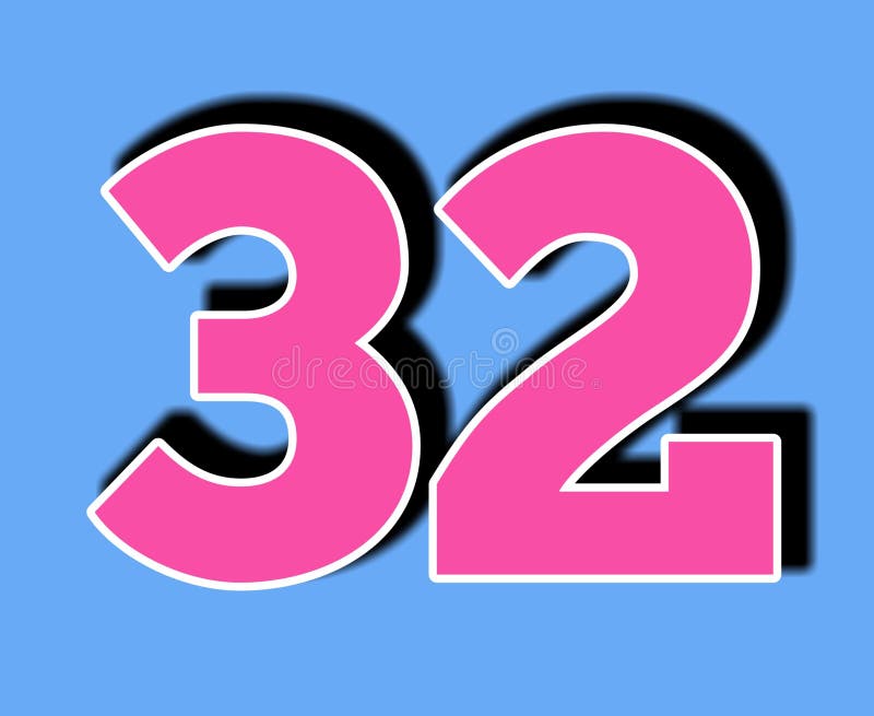 Number 32 Thirty Two with Shadow on Blue Background Stock Illustration ...